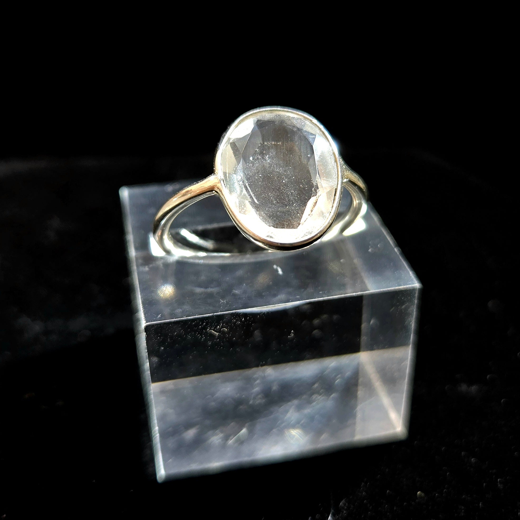 925 Clear Quartz Silver Ring Faceted Flat 6